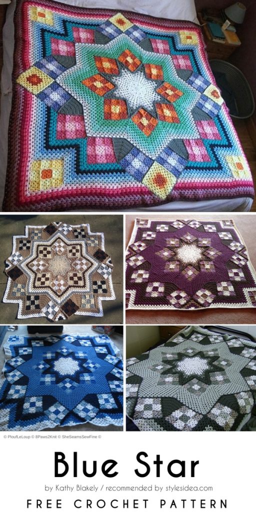 Great Blue Star Crochet Afghan Free Pattern - Styles Idea