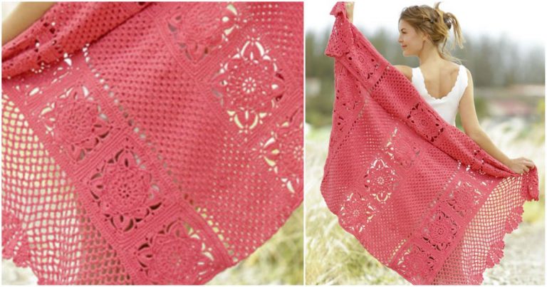 Red Blanket with Flower Motif Free Crochet Pattern - Styles Idea