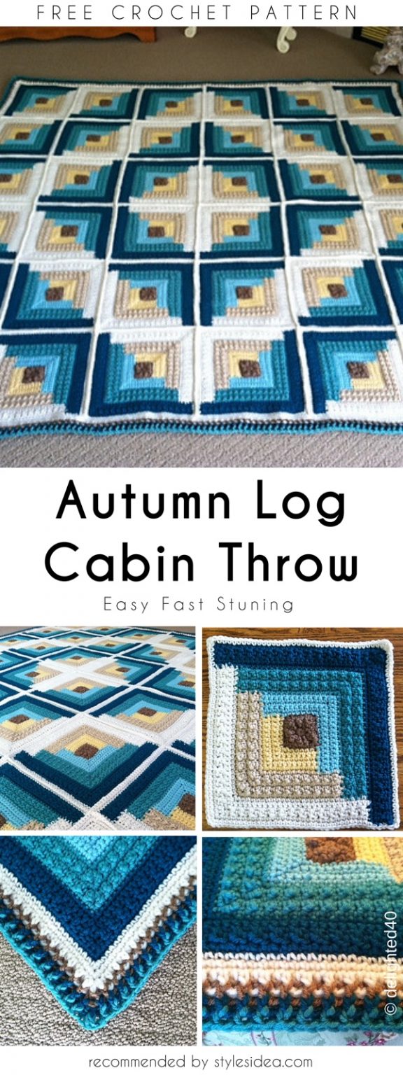 Autumn Log Cabin Crochet Throw Free Pattern - Styles Idea