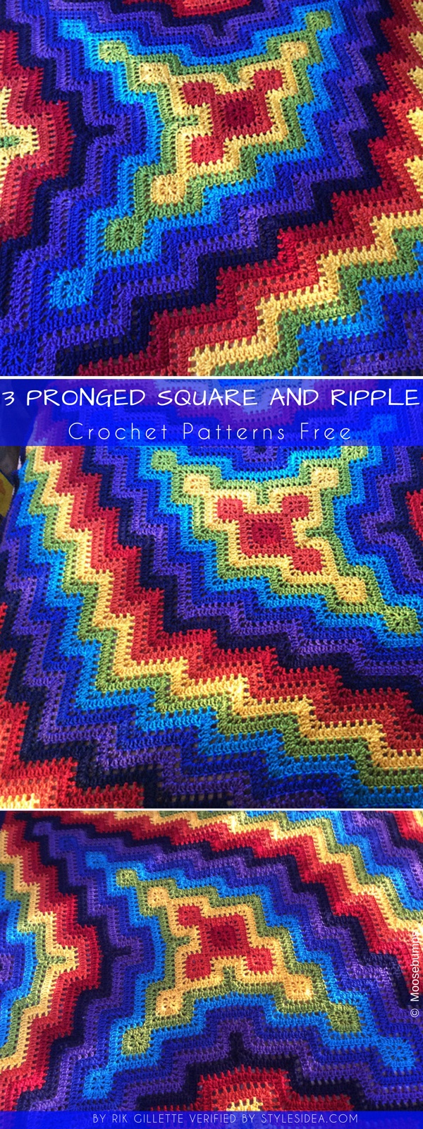 3-Pronged Square Ripple Blanket Crochet Pattern Free - Styles Idea