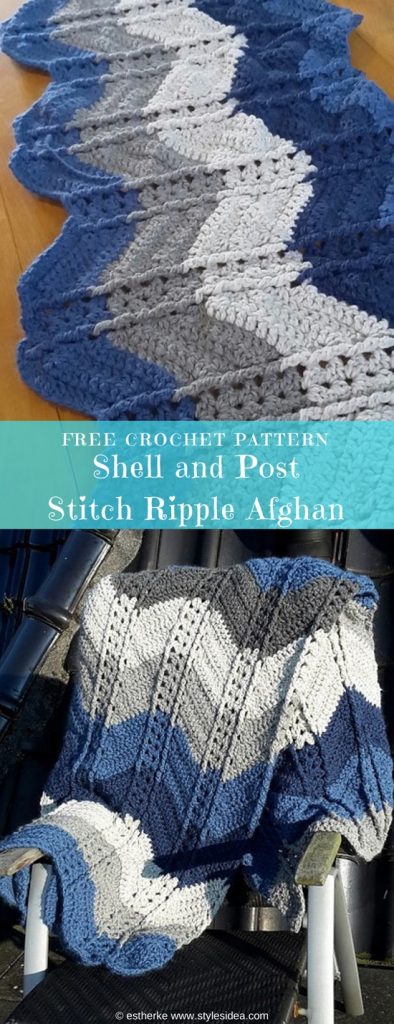 Shell and Post Stitch Ripple Afghan Crochet Pattern Free - Styles Idea