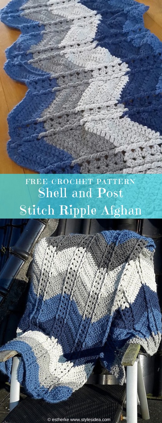 Shell and Post Stitch Ripple Afghan Crochet Pattern Free - Styles Idea