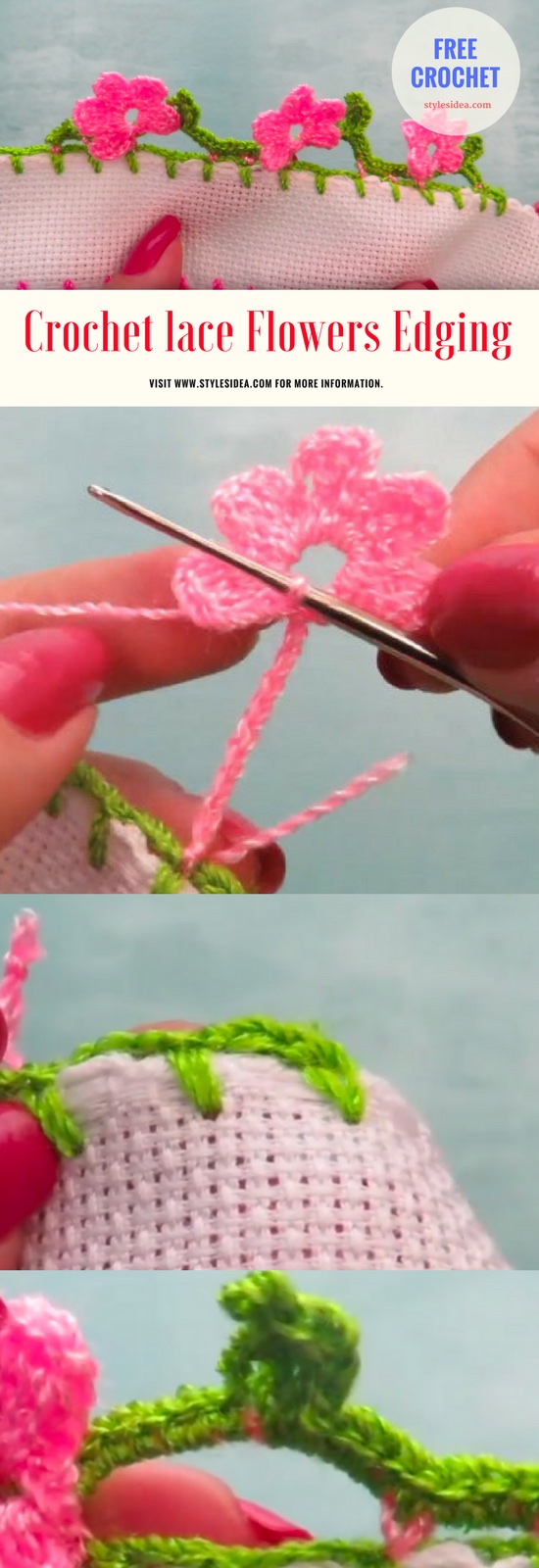 Lace Flowers Edging Free Crochet Tutorial - Styles Idea