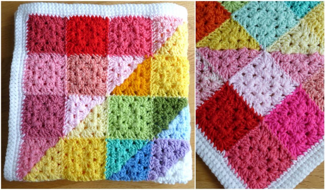 Geometric Rainbow Granny Square Pattern Gallery Blanket - Styles Idea