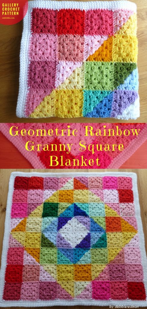 Geometric Rainbow Granny Square Pattern Gallery Blanket - Styles Idea