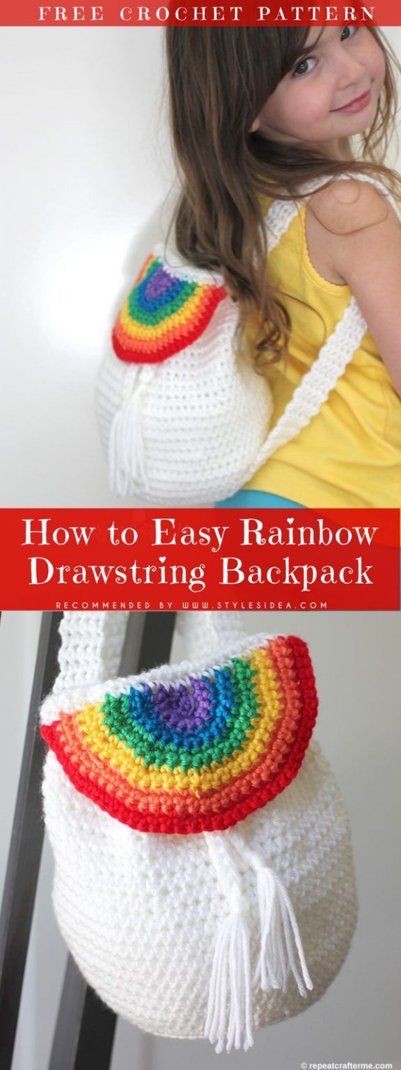 Rainbow Drawstring Backpack Free Crochet Pattern - Styles Idea