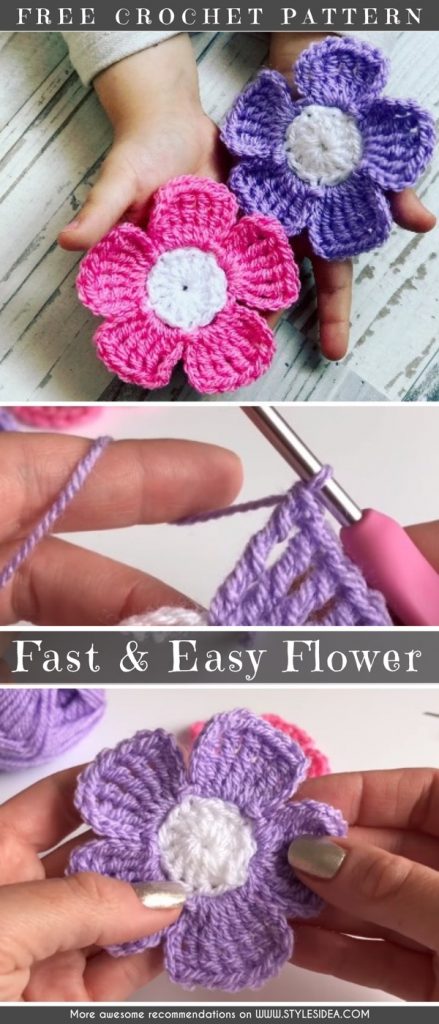 Fast & Easy Flower Crochet Free Pattern Tutorial - Styles Idea