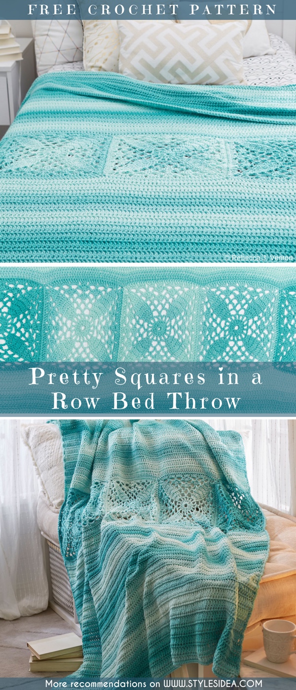 Pretty Crochet Squares in a Row Bed Throw Free Pattern - Styles Idea