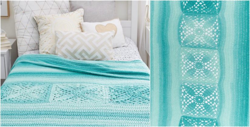 Pretty Squares in a Row Bed Throw Crochet Pattern Free - Styles Idea